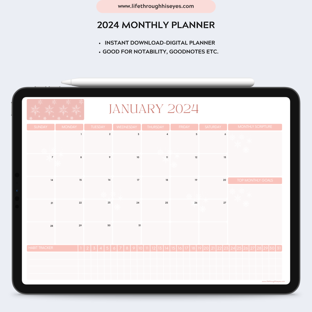 2024 Digital Monthly Planner without Bible Verses - Pink - Life Through ...