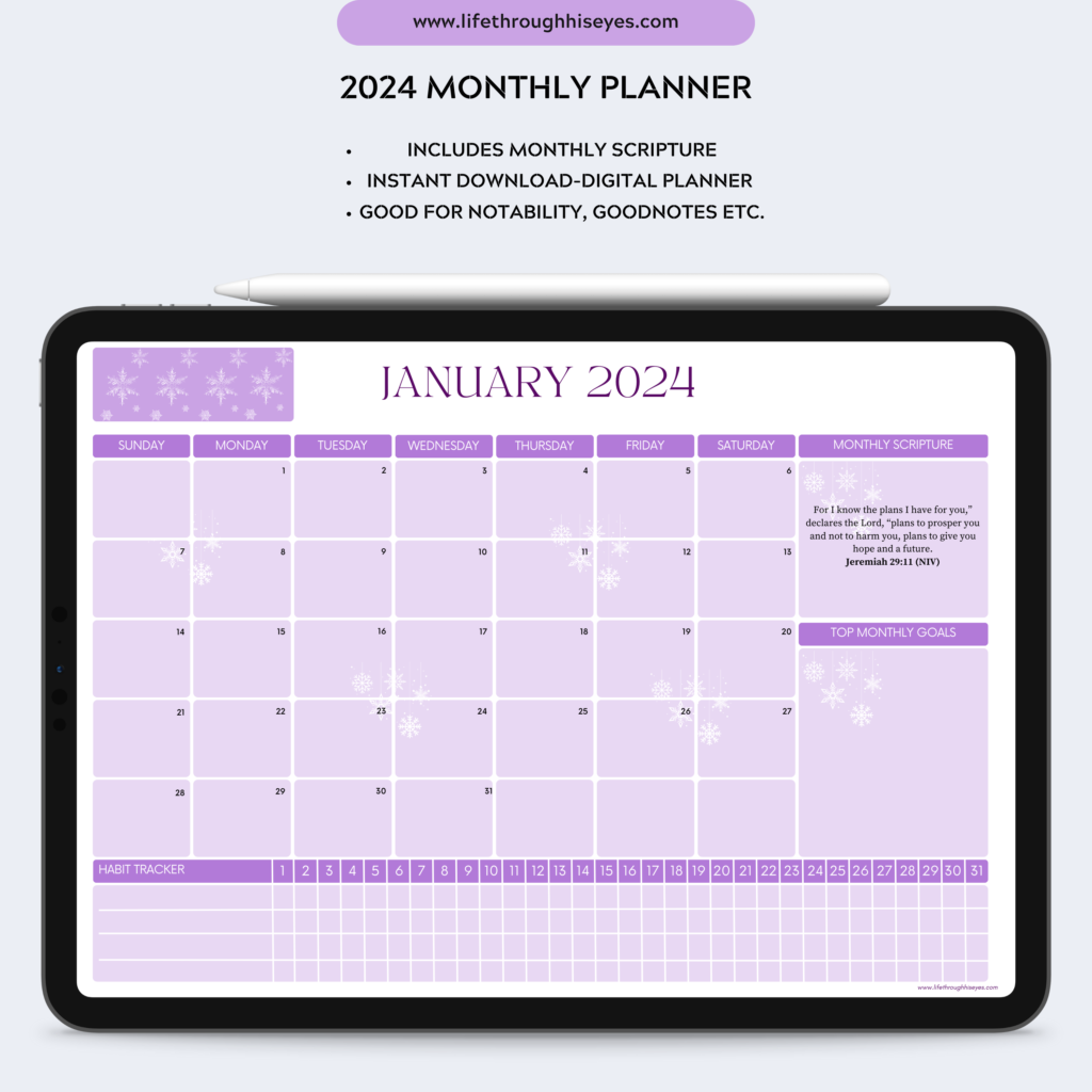 2024 Digital Monthly Planner with Bible Verses - Purple - Life Through ...
